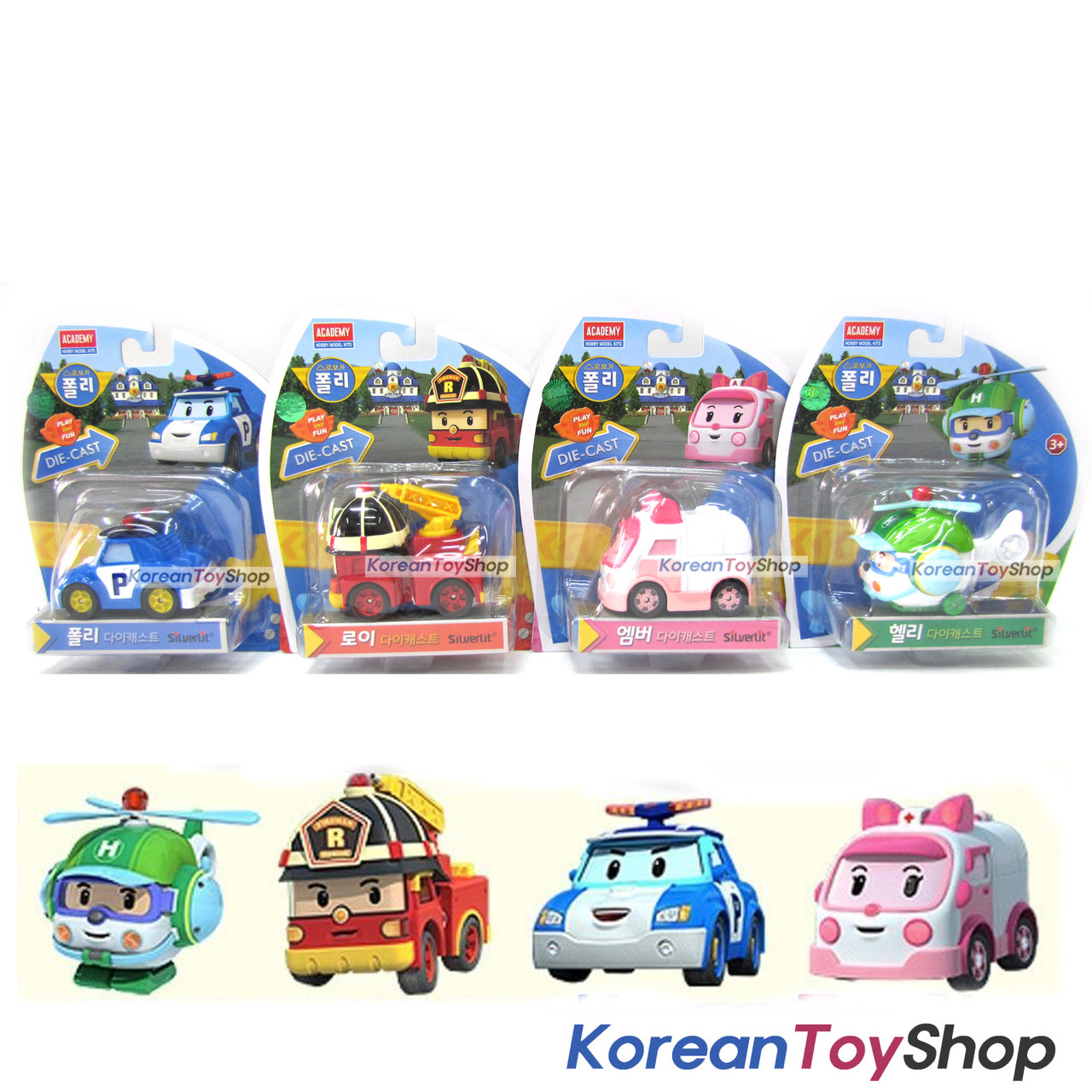 Robocar Poli Diecast Metal Toy 4pcs Set 2.8" Poli Roy Amber Helly Model ...