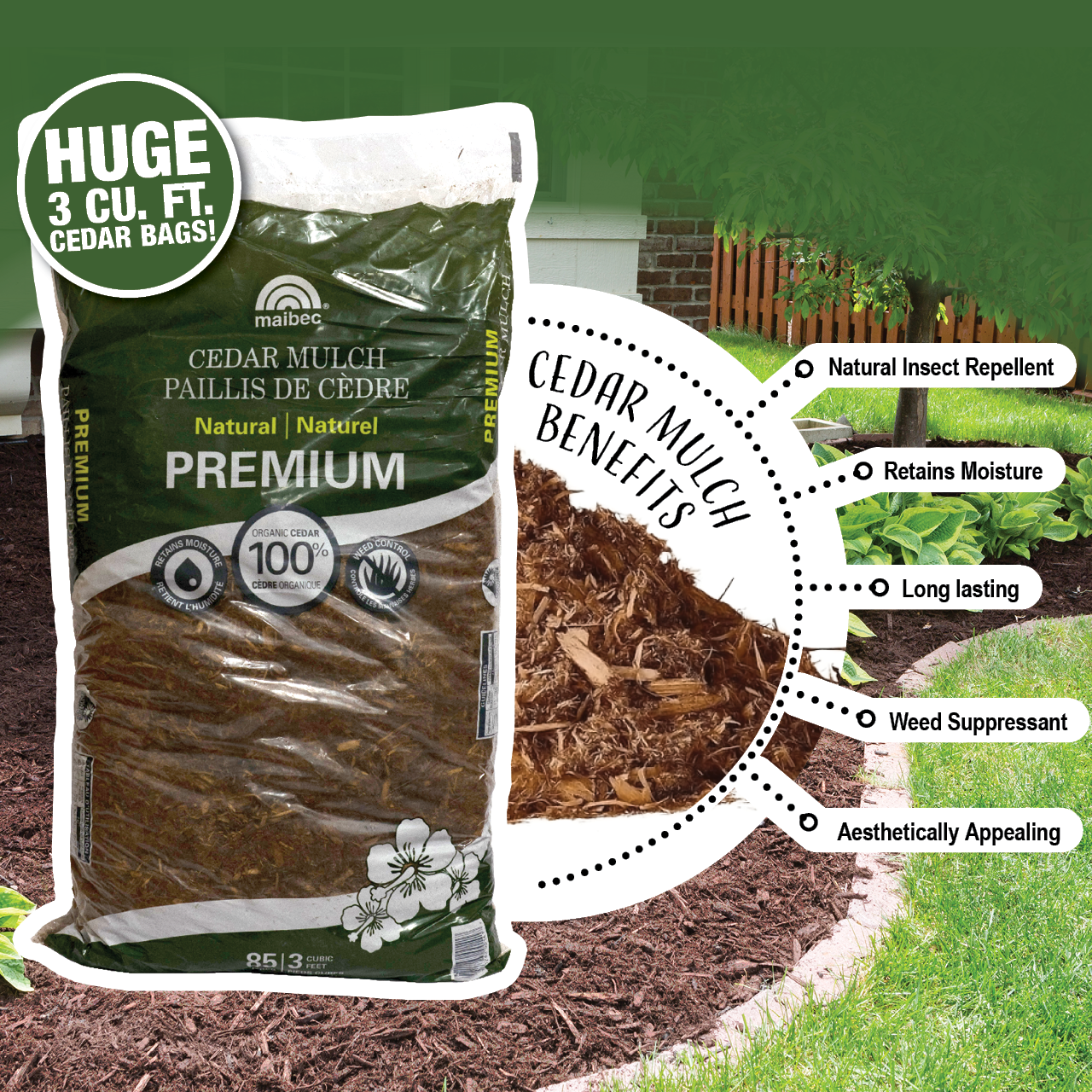 Natural Premium Cedar Mulch 3 Cubic Feet - CountryMax