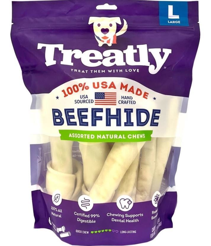 Treatly Large 6-Pack 100% Beefhide Natural Assortment Chews - CountryMax