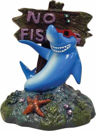 Blue Ribbon Cool Shark No Fishing Sign Aquarium Ornamnet - CountryMax