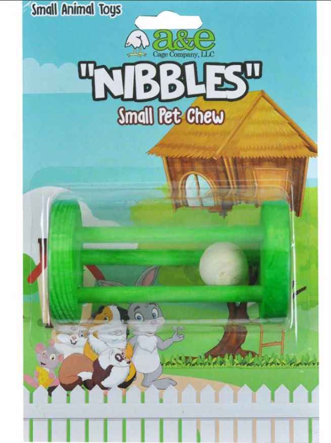 Nibbles Wooden Cylinder With Ball Small Animal Chew Toy, Small