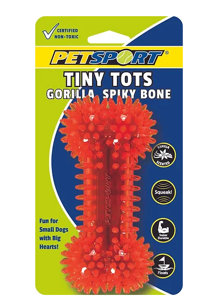 PetSport Tiny Tots Gorilla Spiky Bone Dog Toy, Assorted