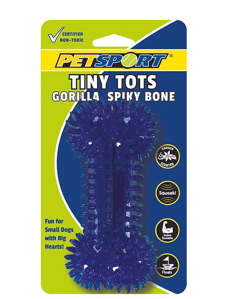 PetSport Tiny Tots Gorilla Spiky Bone Dog Toy, Assorted