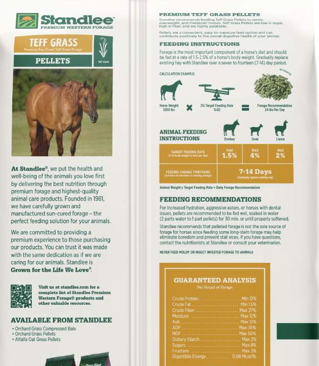 Standlee Premium Teff Grass Pellets, 40 lbs