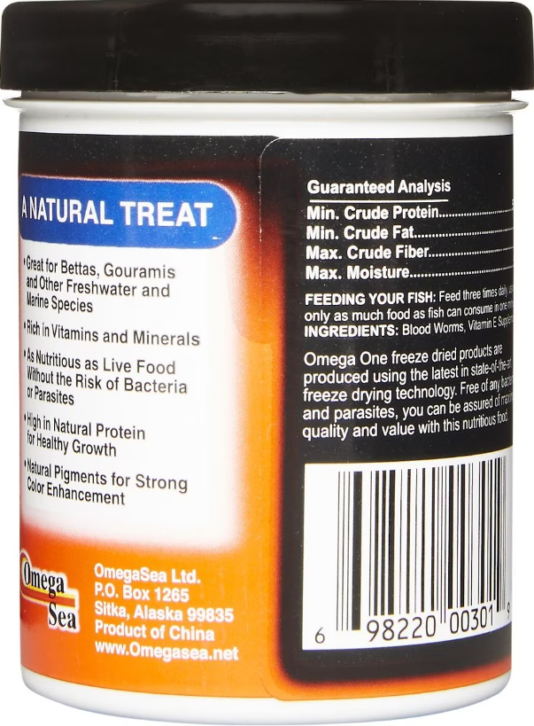 Omega One Freeze Dried Bloodworms, .46oz