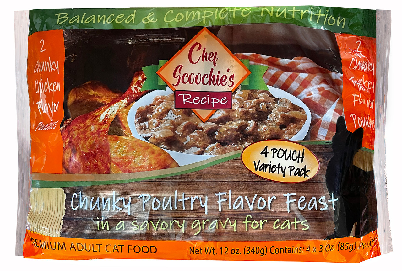 Scoochie's Chunky Poultry Flavor Feast 4-Pack Wet Cat Food 12oz