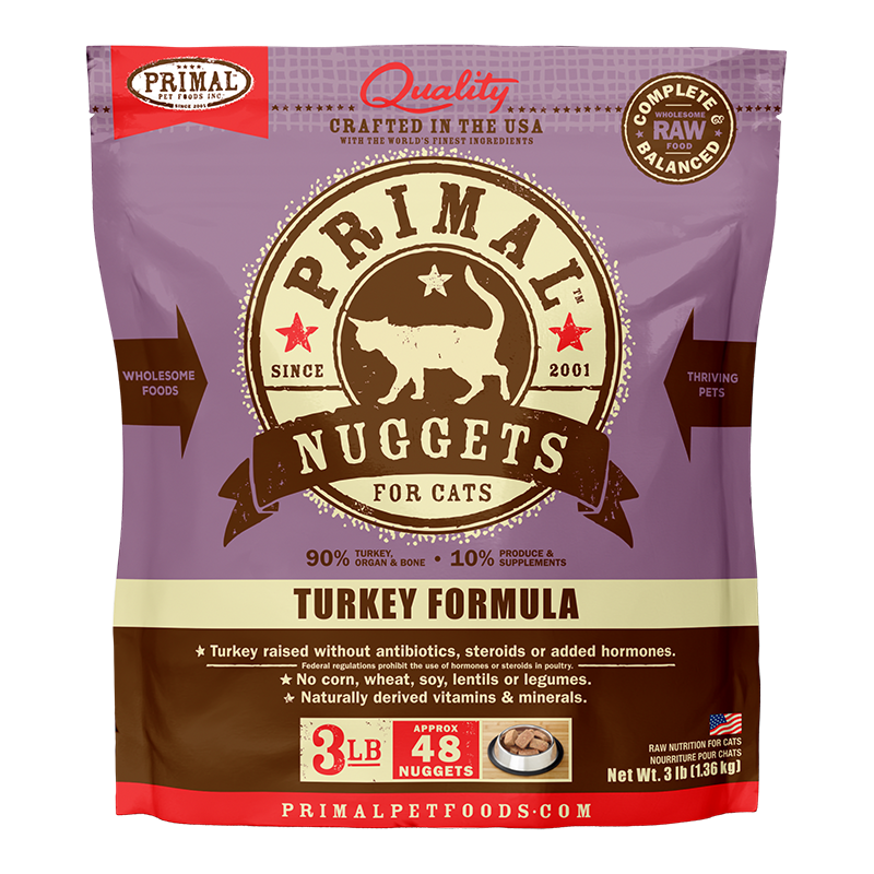 Primal Feline Raw Frozen Nuggets Turkey Cat Food 3lbs