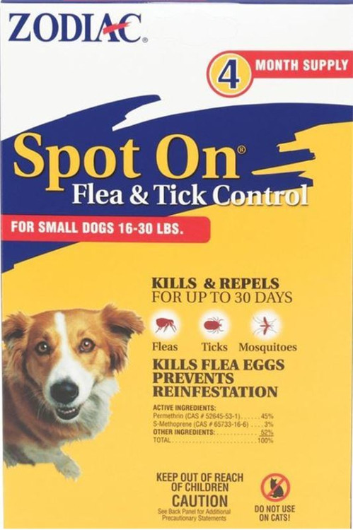 Zodiac Spot On Flea & Tick Control for Dogs 16-30 Pounds, 4 Pack ...