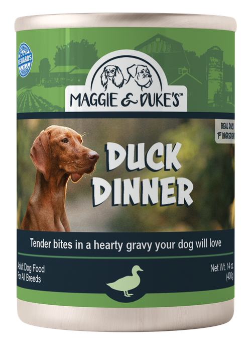 Maggie & Duke's Duck Dinner Tender Bites in Gravy Canned Dog Food 14 Ounces