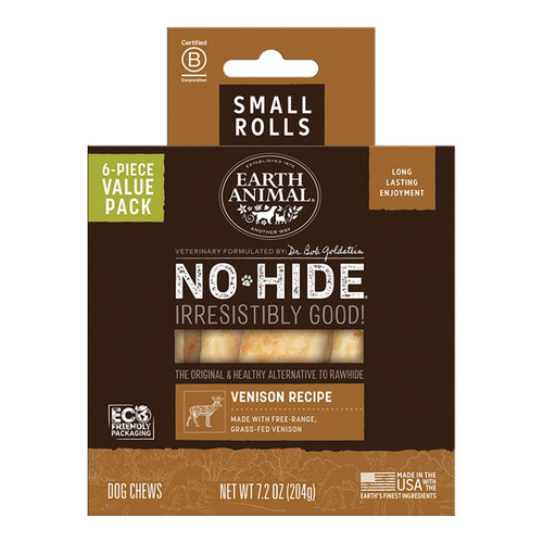 Earth Animal No-Hide Venison Rolls Dog Treats, Small, 6 Pack