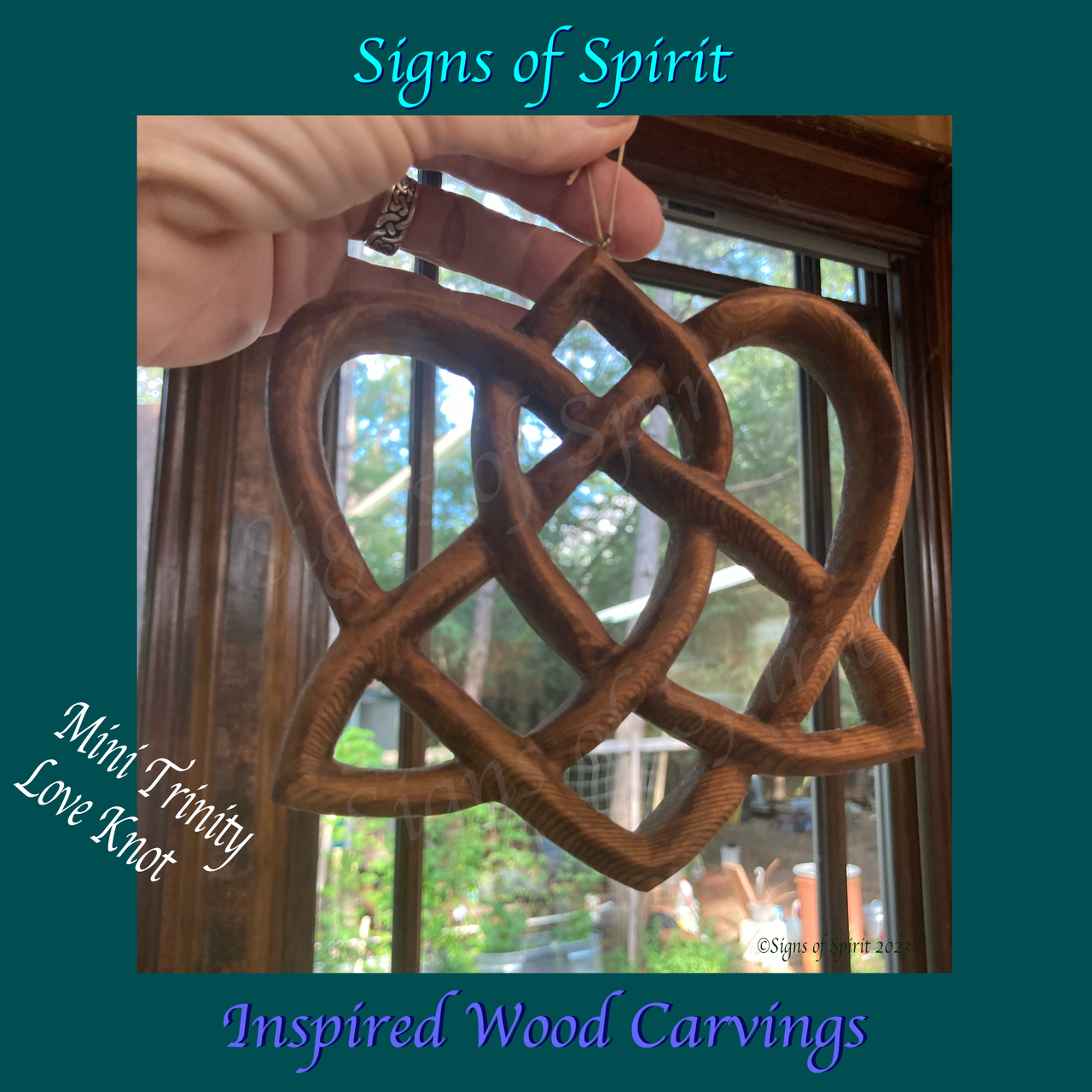 Trinity Love Knot Heart Shaped Celtic Wood Carving Irish Love Knot