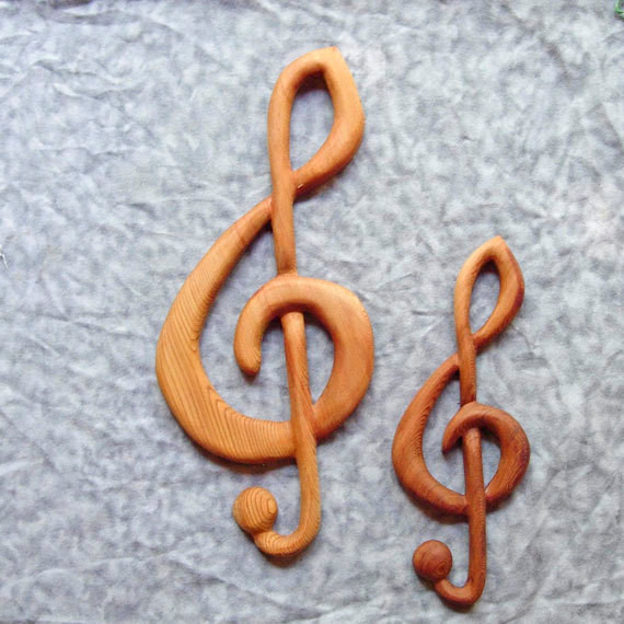 Miniature Treble Clef-Wood Carved Musical Notation Wall Hanging - Signs ...