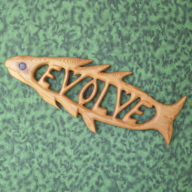 Evolve Fish - Wood Carved Symbol of Intelligent Design - Signs of Spirit