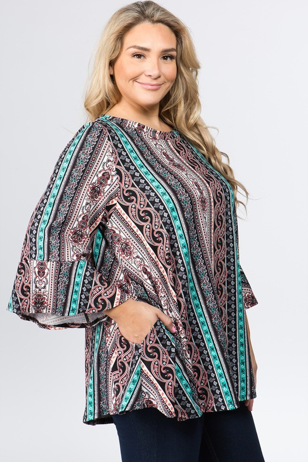 Multi-Color Ruffle Sleeve PLUS Tunic with Pockets - Paisley Pointe Boutique