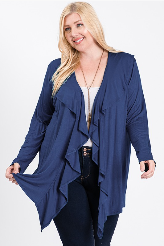 Navy Open Front Lightweight Plus Cardigan - Paisley Pointe Boutique