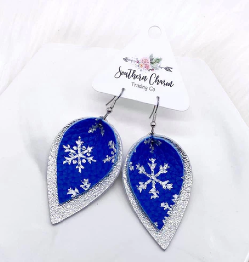 Blue Snowflake and Silver Layered Petals Earrings - Paisley Pointe Boutique