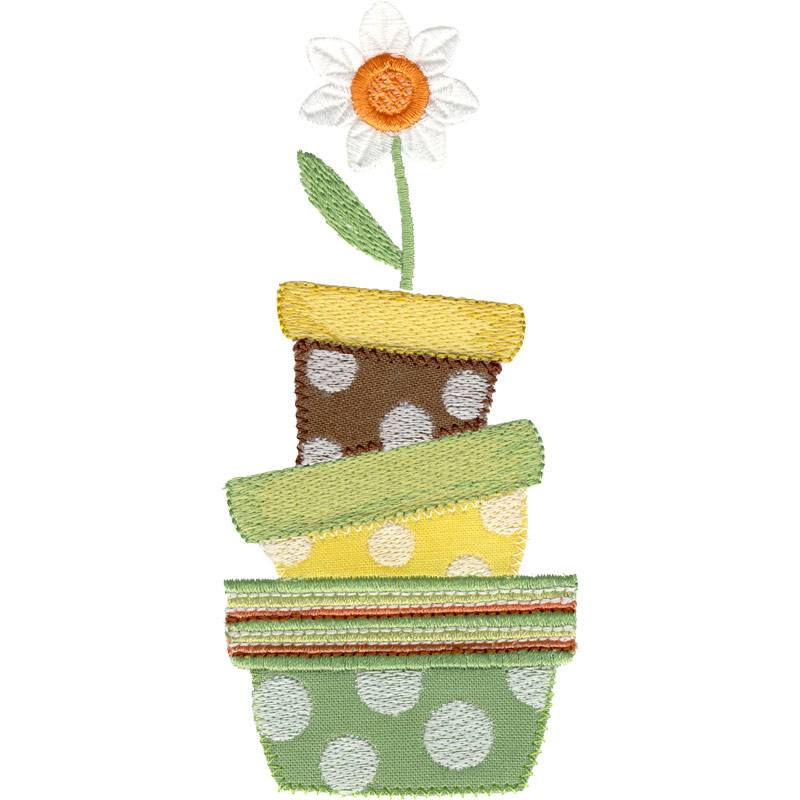 Stacked Flower Pots Applique
