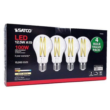 SATCO S12443 12.5W - 100 Watt ReplacementA19 LED; Clear; Medium base ...