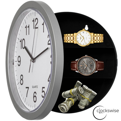 Black Wall Mounted Plastic Clock with Hidden Storage Door - Secret ...