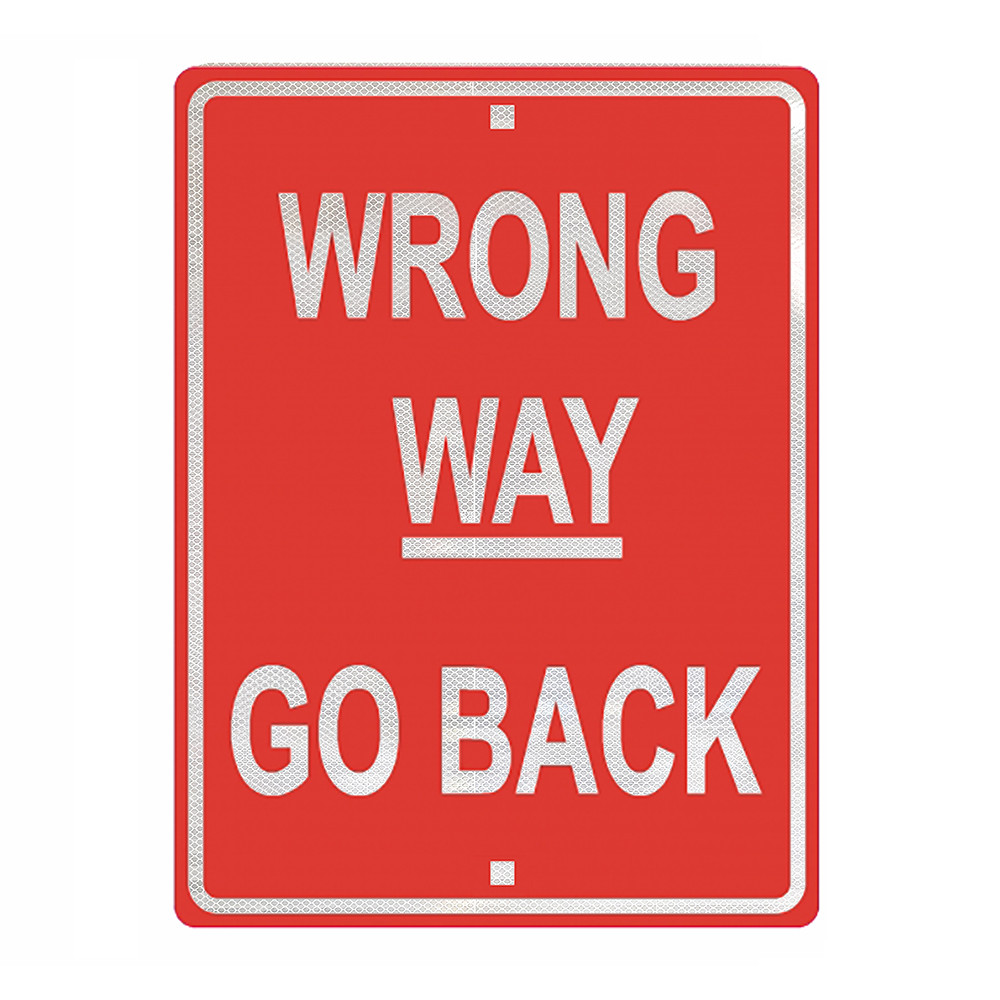 Wrong Way Go Back Sign - Class 1 Reflective - Red with White Text ...