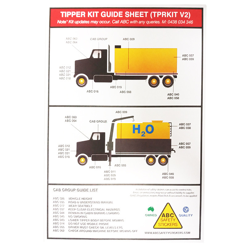 Tipper Kit Safety Sticker Set - Safety Xpress