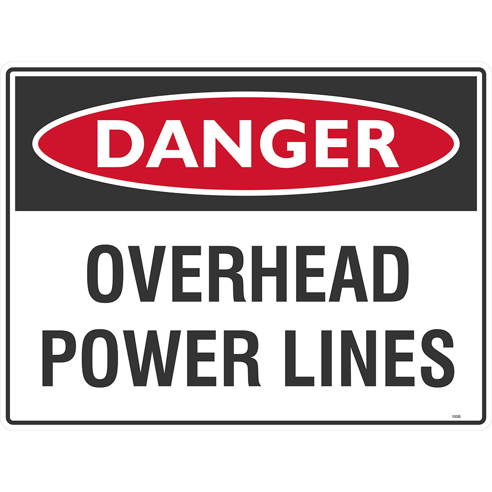 Danger Sign "OVERHEAD POWER LINES" (450mm x 600mm) - Poly - Safety Xpress