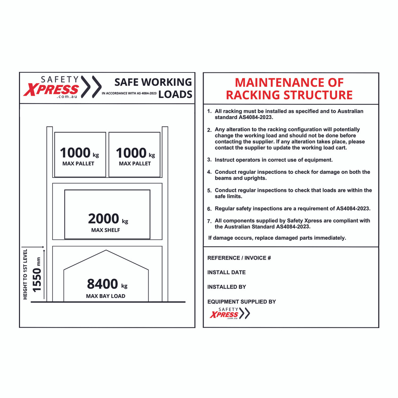 Standard - Sign for Pallet Racking System - Safety Xpress