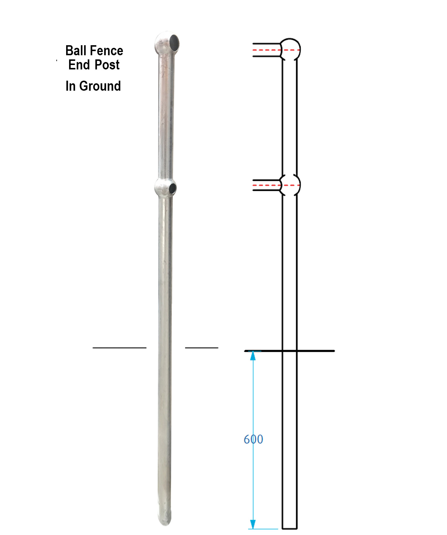 Ball Fence End Post - In Ground - Safety Xpress