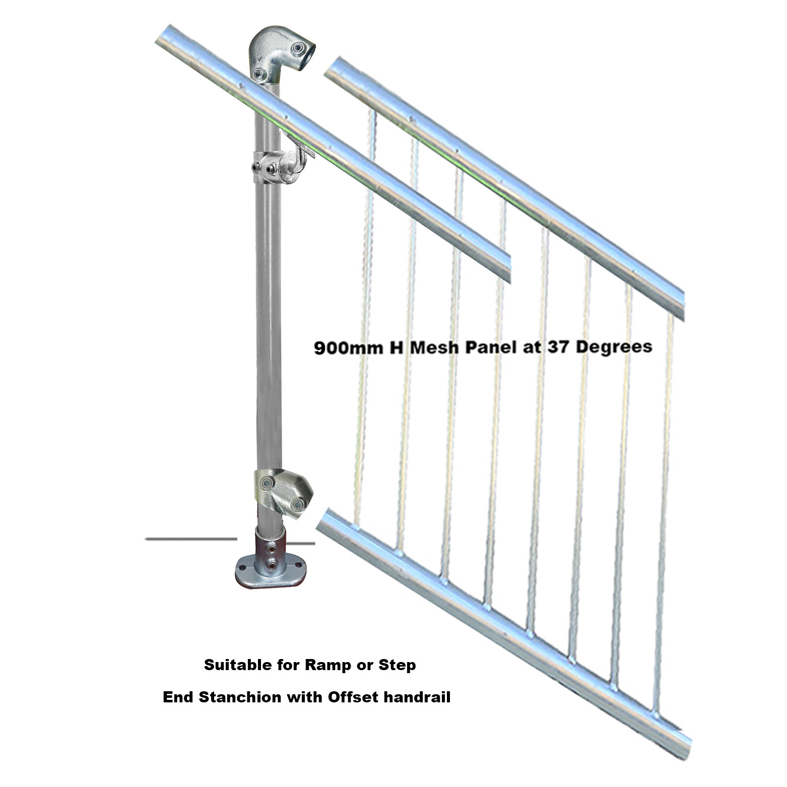 End Stanchion with Straight Base Plate 37° - Offset - Fall - Galvanised ...