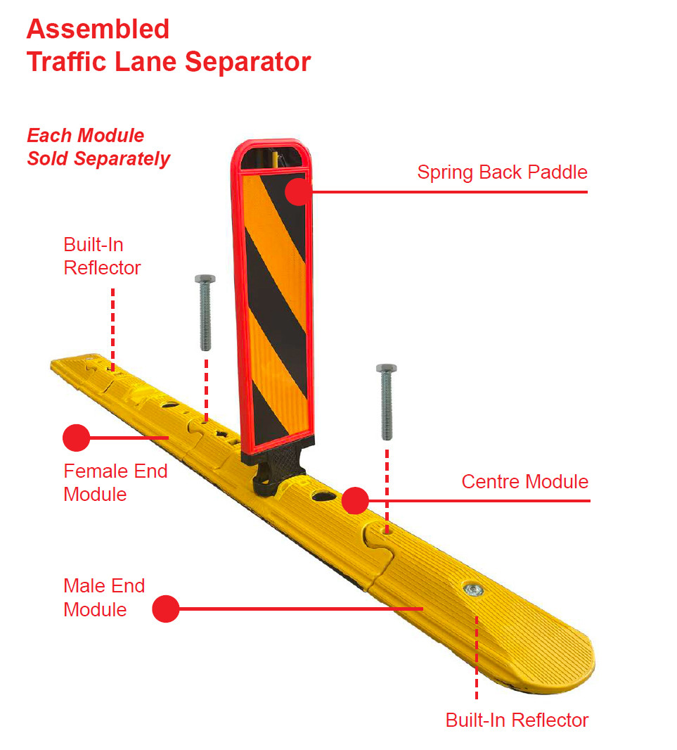 Traffic Lane Separation Kerb - 900mm Spring Back Paddle - Safety Xpress