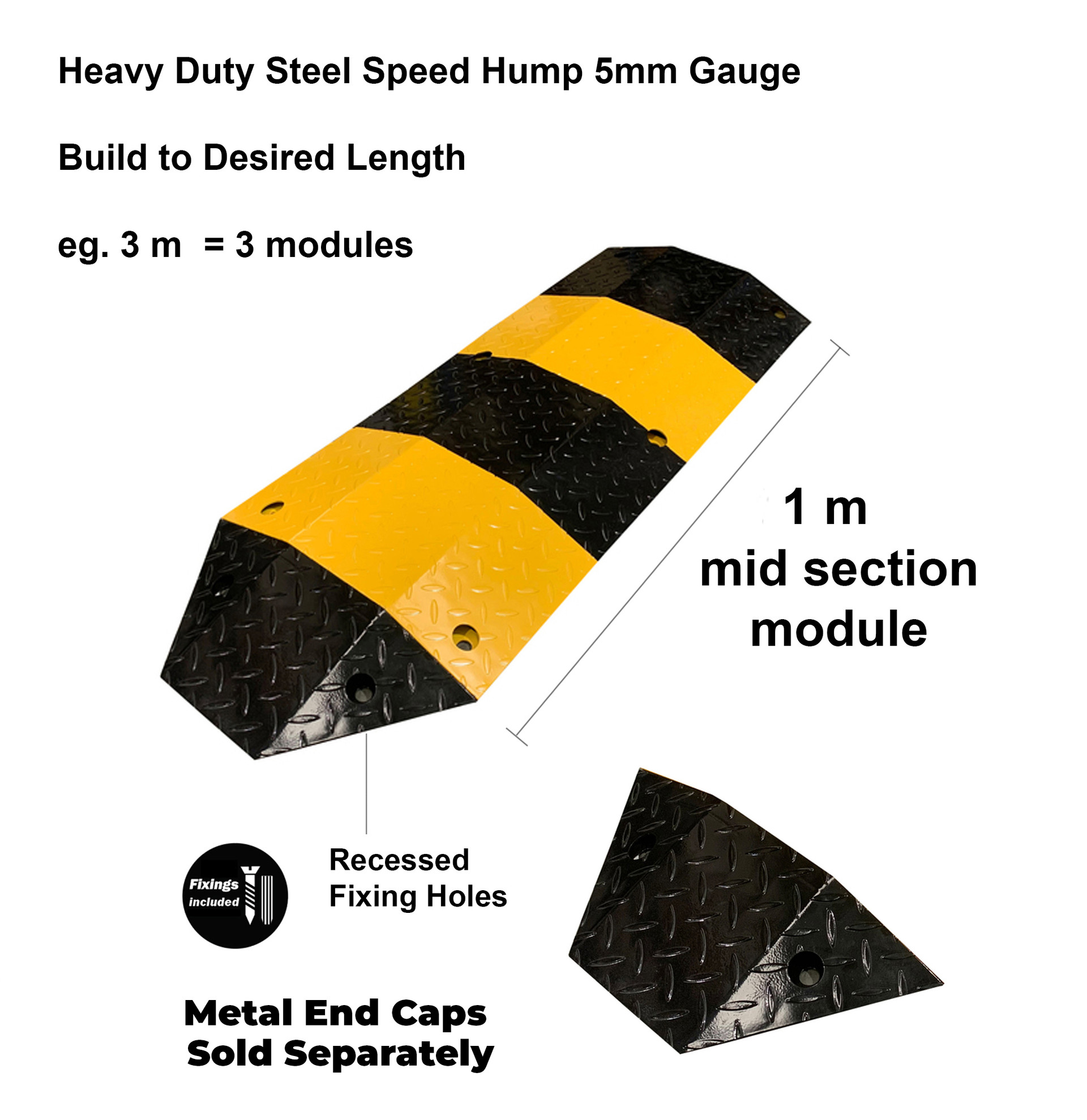 Heavy Duty Steel Speed Hump 5mm Gauge - 1m Middle Section - Safety Xpress
