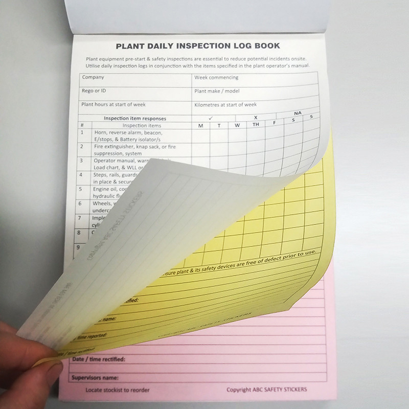 Plant Daily Inspection Logbook - Triplicate Copy Pages - Safety Xpress