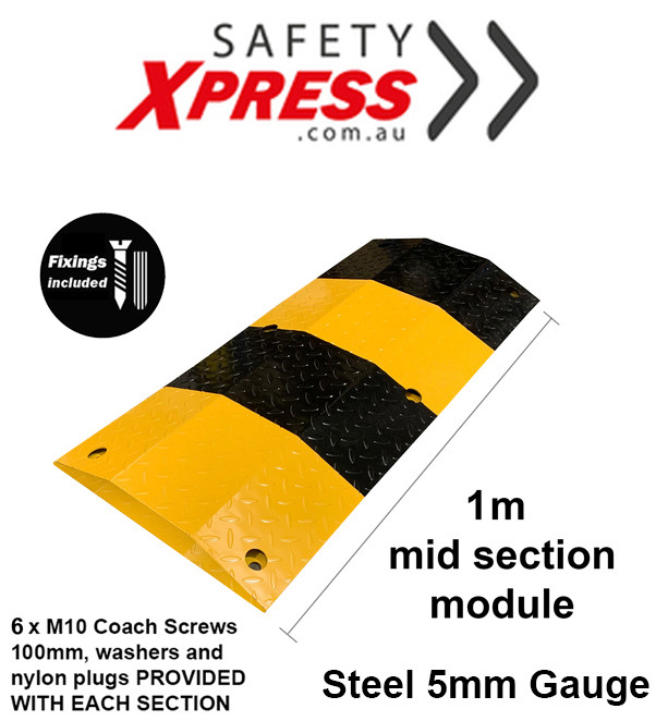 Heavy Duty Steel Speed Hump 5mm Gauge - 1m Middle Section - Safety Xpress