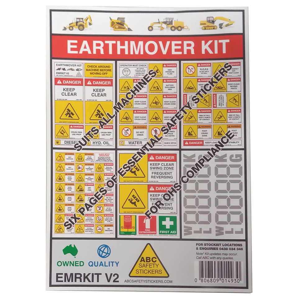 Earth Moving Machinery Safety Sticker Set | Safety Xpress