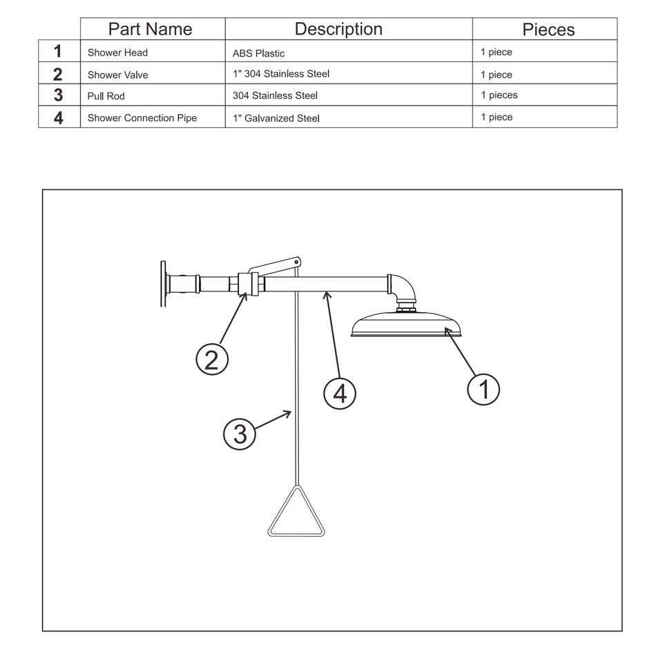 Wall Mounted Safety Shower - Stainless Steel - Safety Xpress