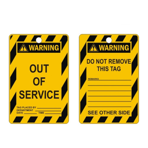 Warning - Out Of Service Tags - Yellow & Black - (100mm x 150mm ...