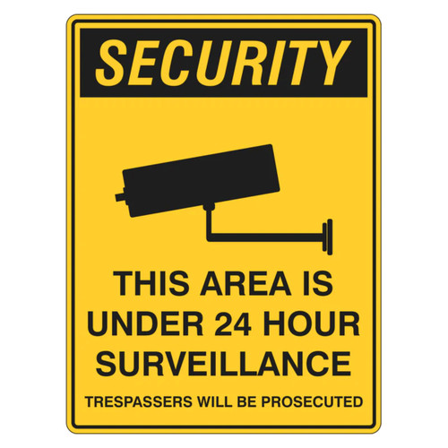 Security Sign 24 Hour Surveillance - Metal - 225mm x 300mm OR 300mm x ...