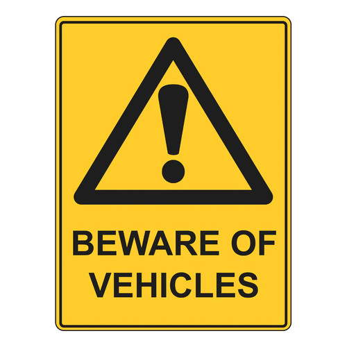 Warning Sign - Beware of Vehicles - Metal - 250mm x 300mm | Safety Xpress