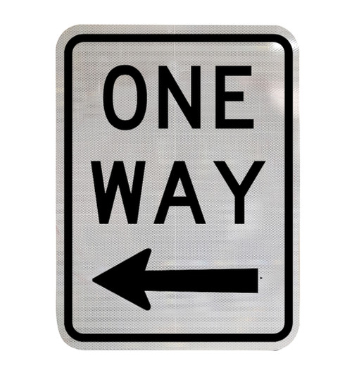 One Way Sign with Left Arrow - Class 1 Reflective Aluminium - (450mm x ...