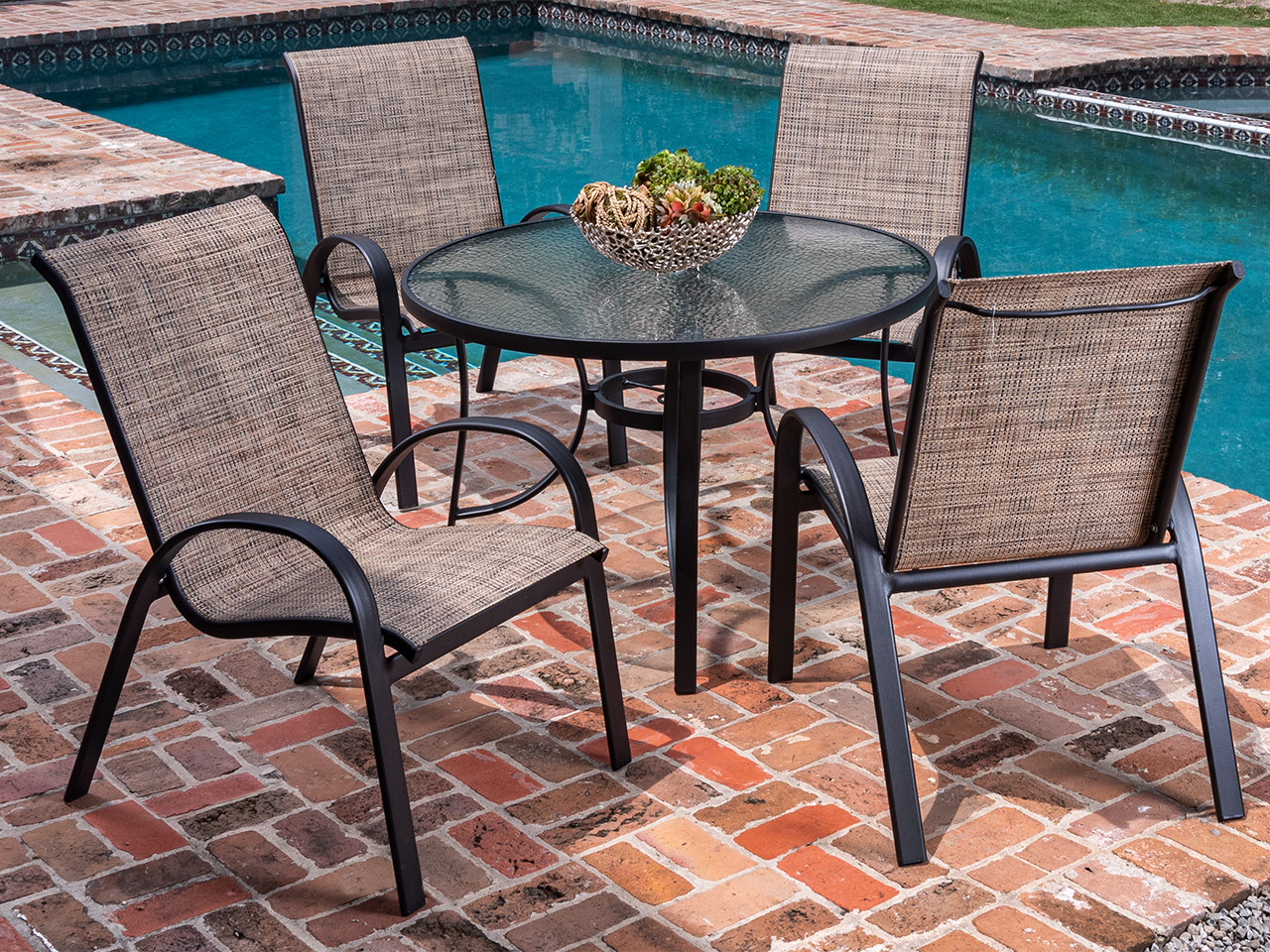 Cape Cod Java Aluminum and Desert Wicker Sling 5 Pc. Dining Set with 42 ...