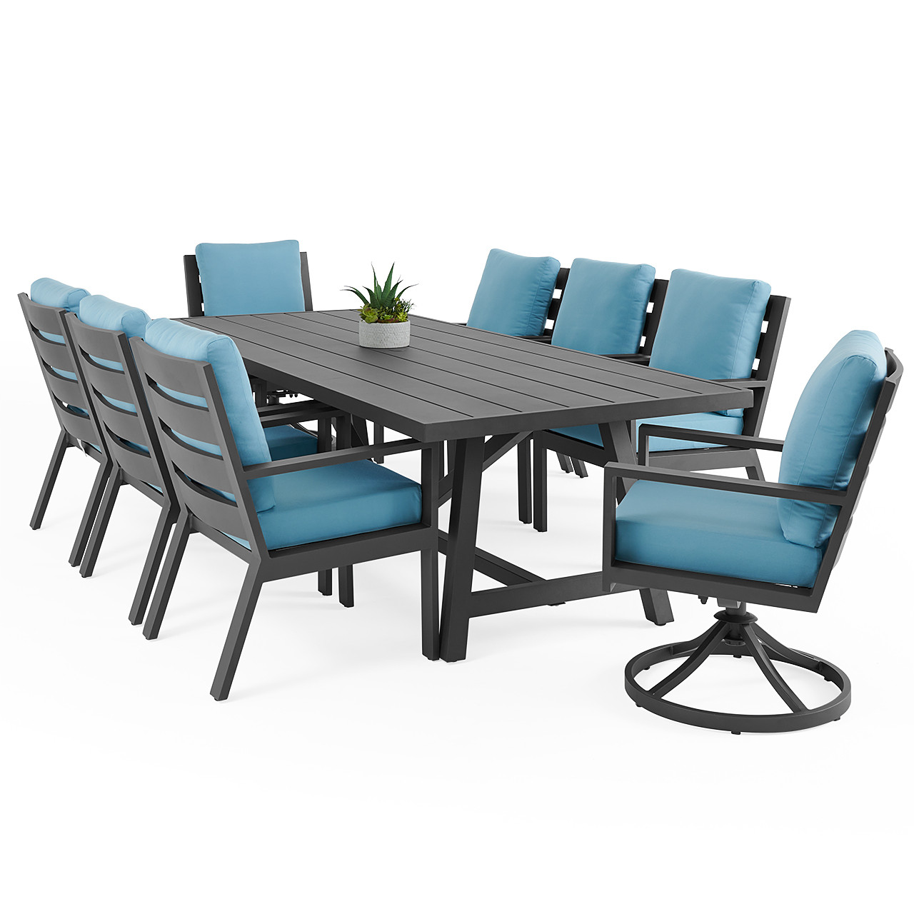 Montecito Charcoal Aluminum with Cushions 9 Piece Combo Dining Set ...