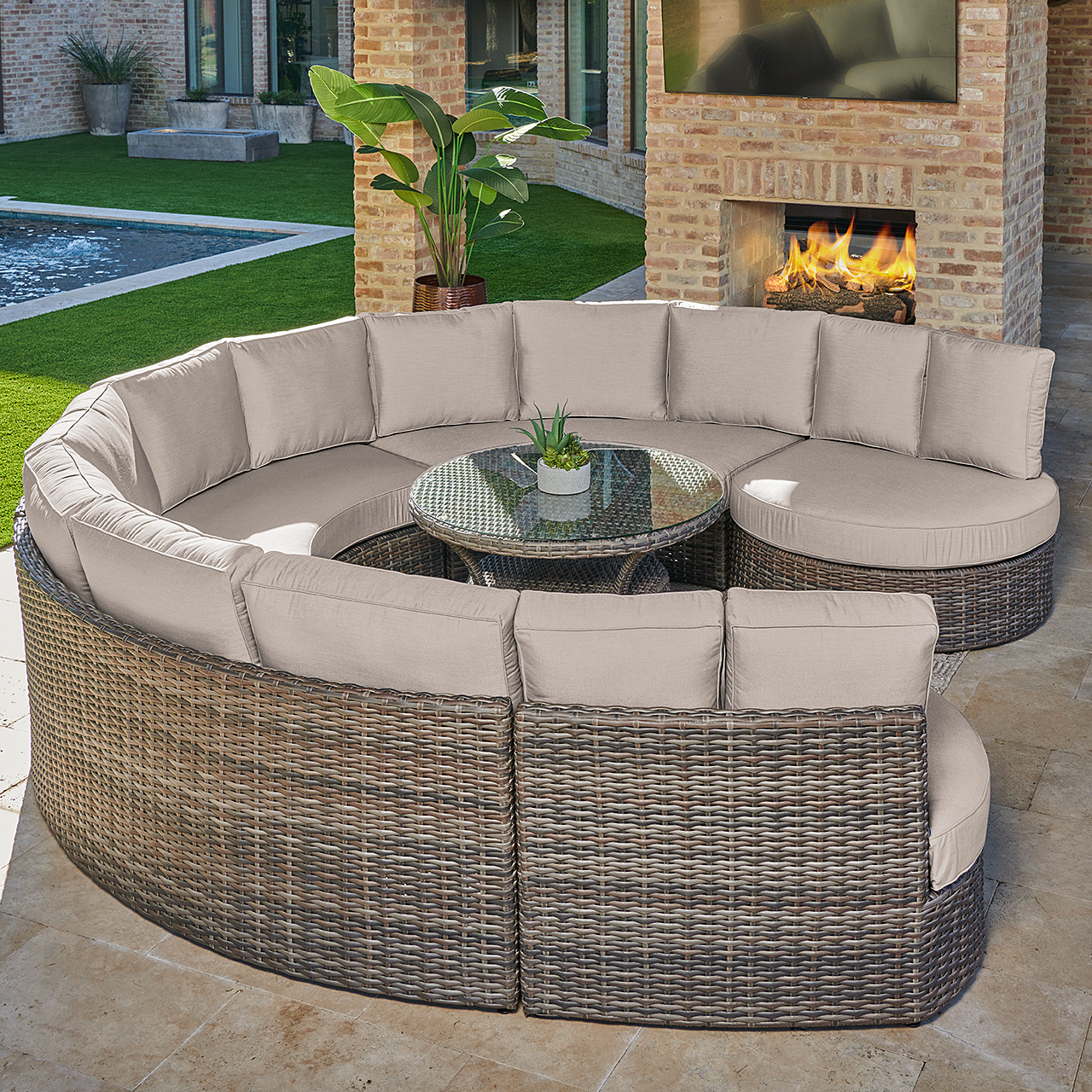 San Lucas Outdoor Wicker with Cushions 6 Piece Cuddle Beds Contour ...