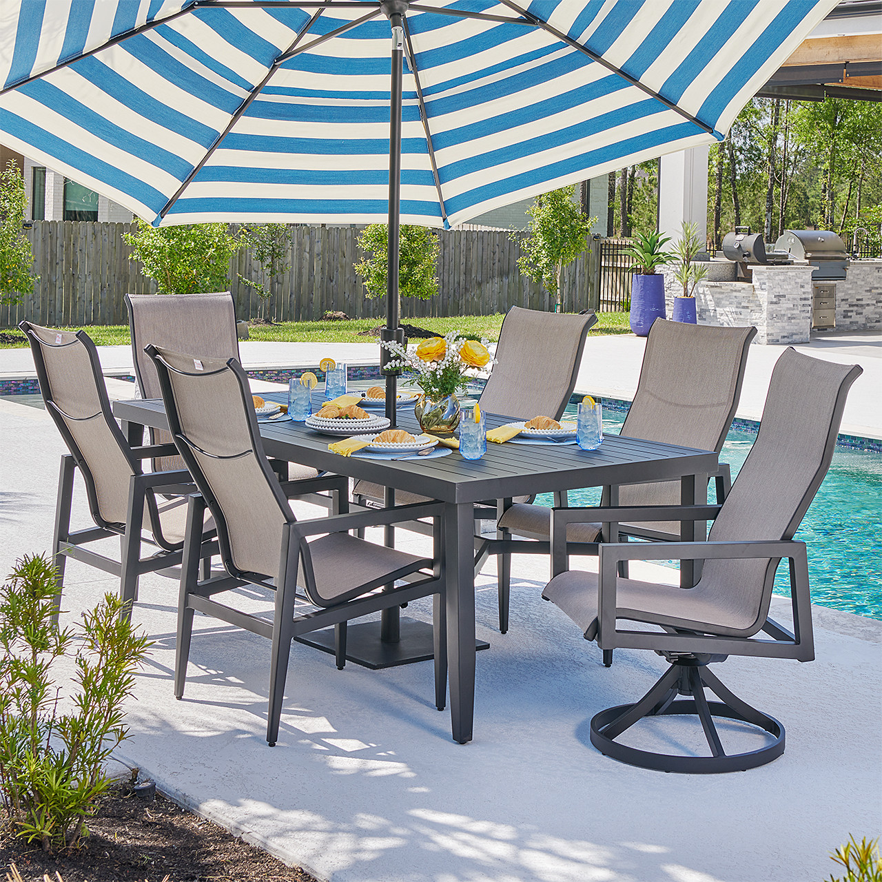Portofino Husk Midnight Aluminum with Cushions 16 Piece Combo Seating ...