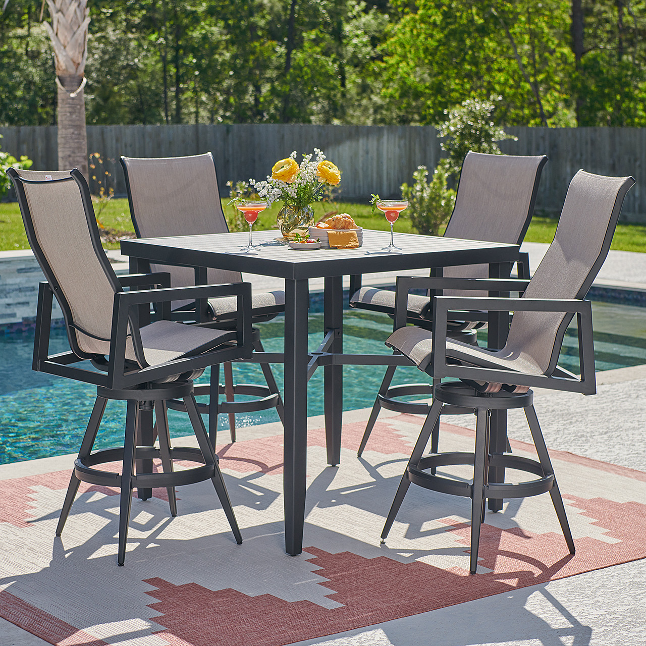Portofino Husk Midnight Aluminum and Augustine Ash Sling 5 Piece Bar ...