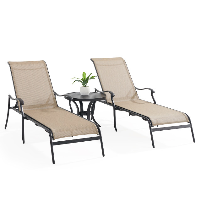 Bellagio Aged Bronze Cast Aluminum and Tweed Glow Sling 3 Piece Chaise ...