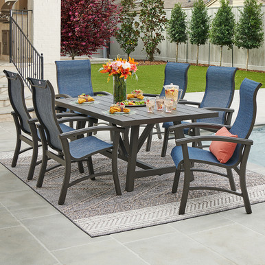 Fairmont Aged Bronze Aluminum with Sling 7 Piece Dining Set + 70 x 42 ...