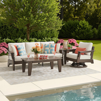 Savannah Mocha Polymer with Cushions 3 Piece Swivel Sofa Group + 48 x ...