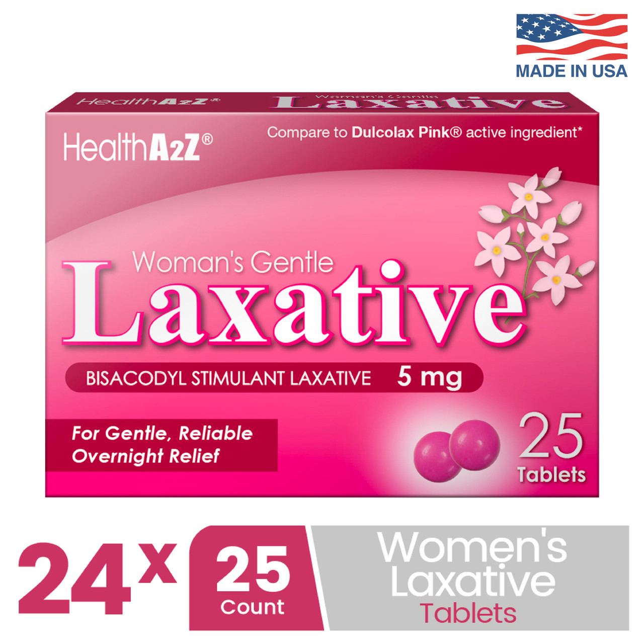 HealthA2Z Woman's Gentle Laxative, Bisacodyl Stimulant Laxative 5mg, 24 ...