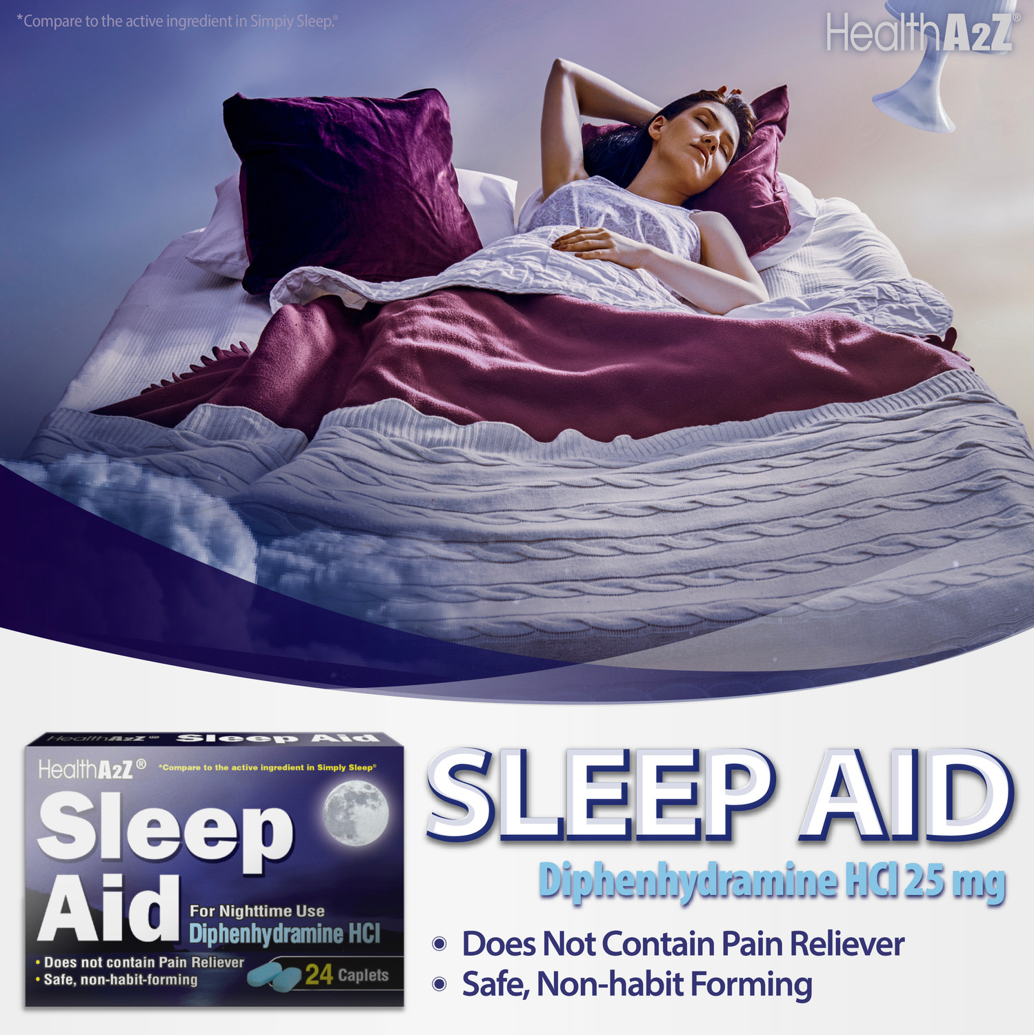 HealthA2Z Sleep Aid, Diphenhydramine HCl 25mg, 24*24 Caplets (576 ...