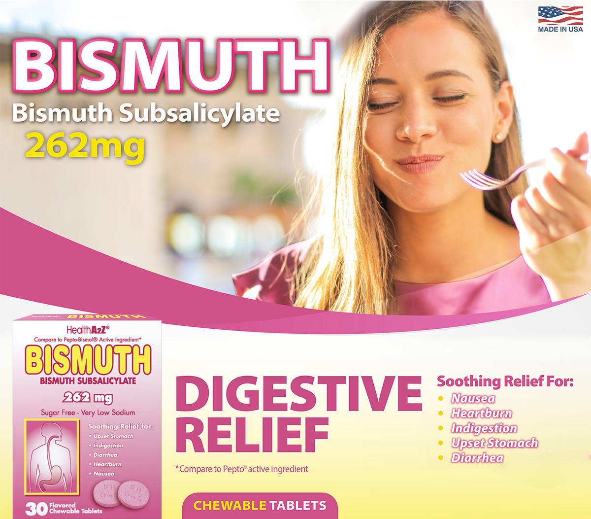 HealthA2Z Bismuth Subsalicylate 262 mg, 30 Tablets